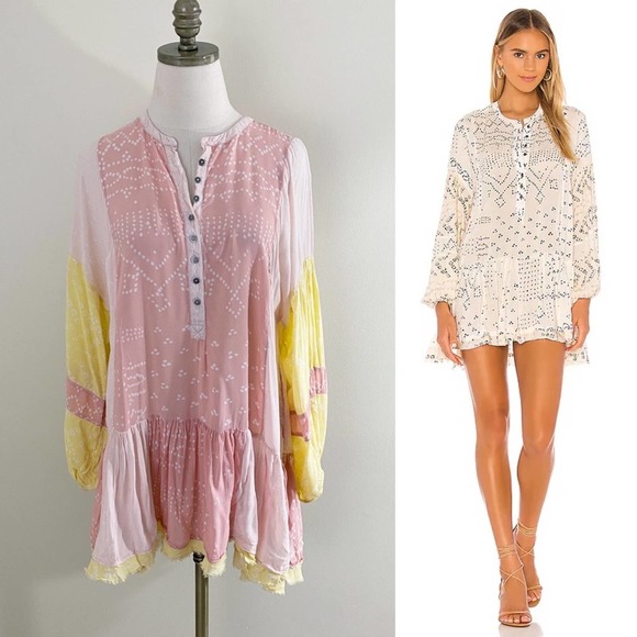 Free People | Tops | Free People Pastel Pink Yellow Long Sleeve Boho ...